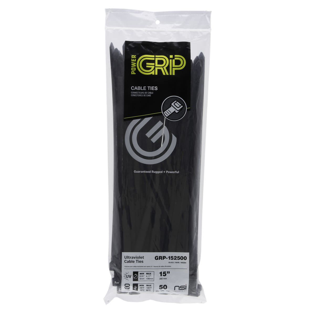 GRP-152500 PowerGrp Cable Tie — Heavy Duty 250lbs — Black Color — 15 ...