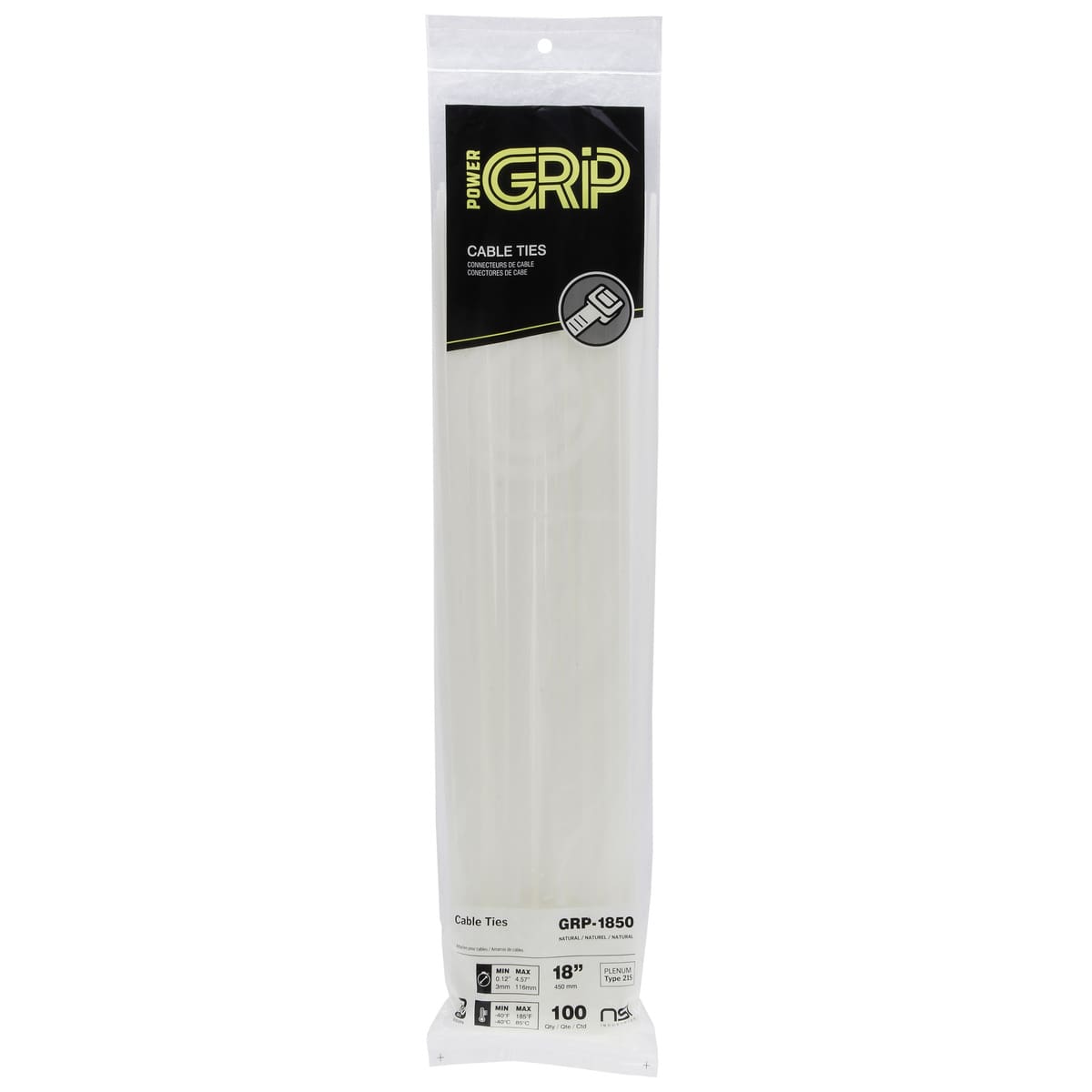 GRP-1850 PowerGrp Cable Tie — Standard Duty 50lbs — Natural Color — 18 ...