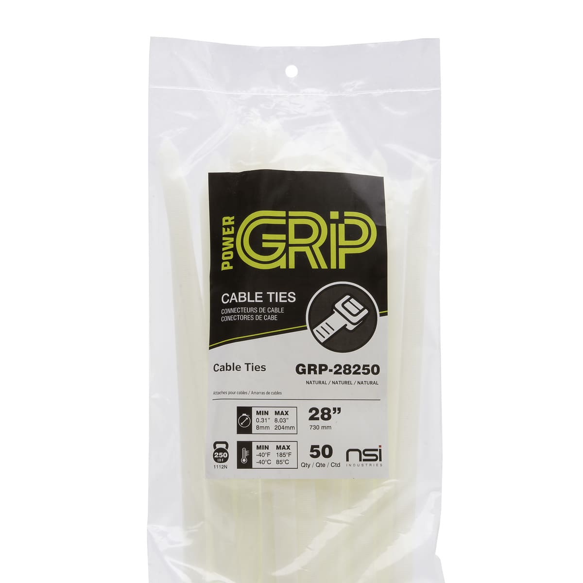 GRP-28250 PowerGrp Cable Tie — Heavy Duty 250lbs — Natural Color — 28 ...