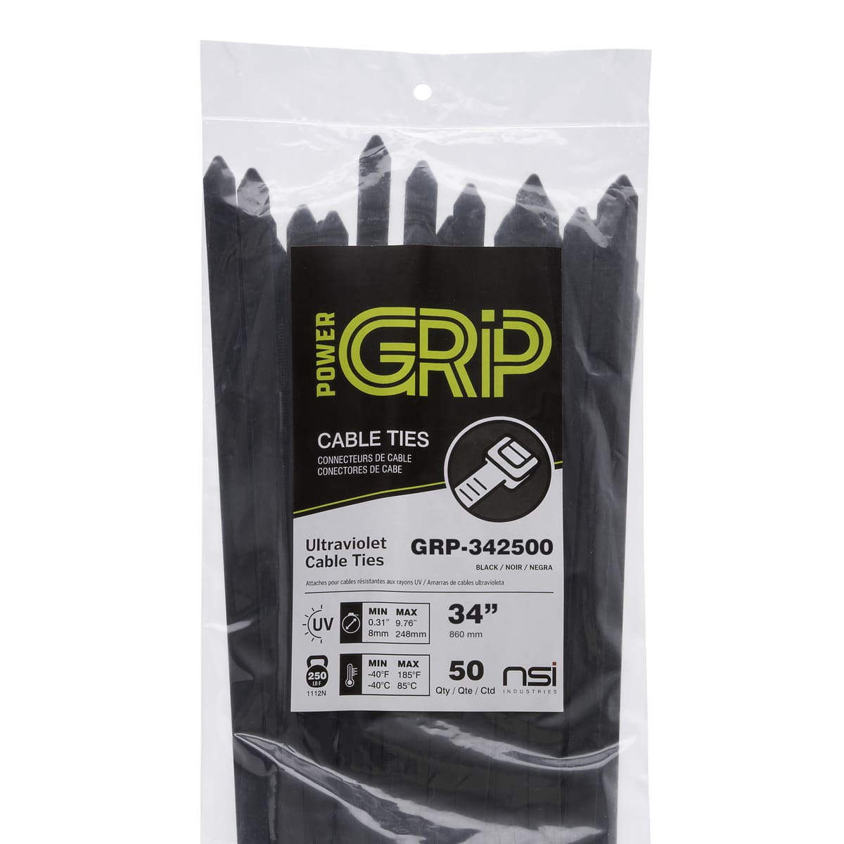 GRP-342500 PowerGrp Cable Tie — Heavy Duty 250lbs — Black Color — 34 ...