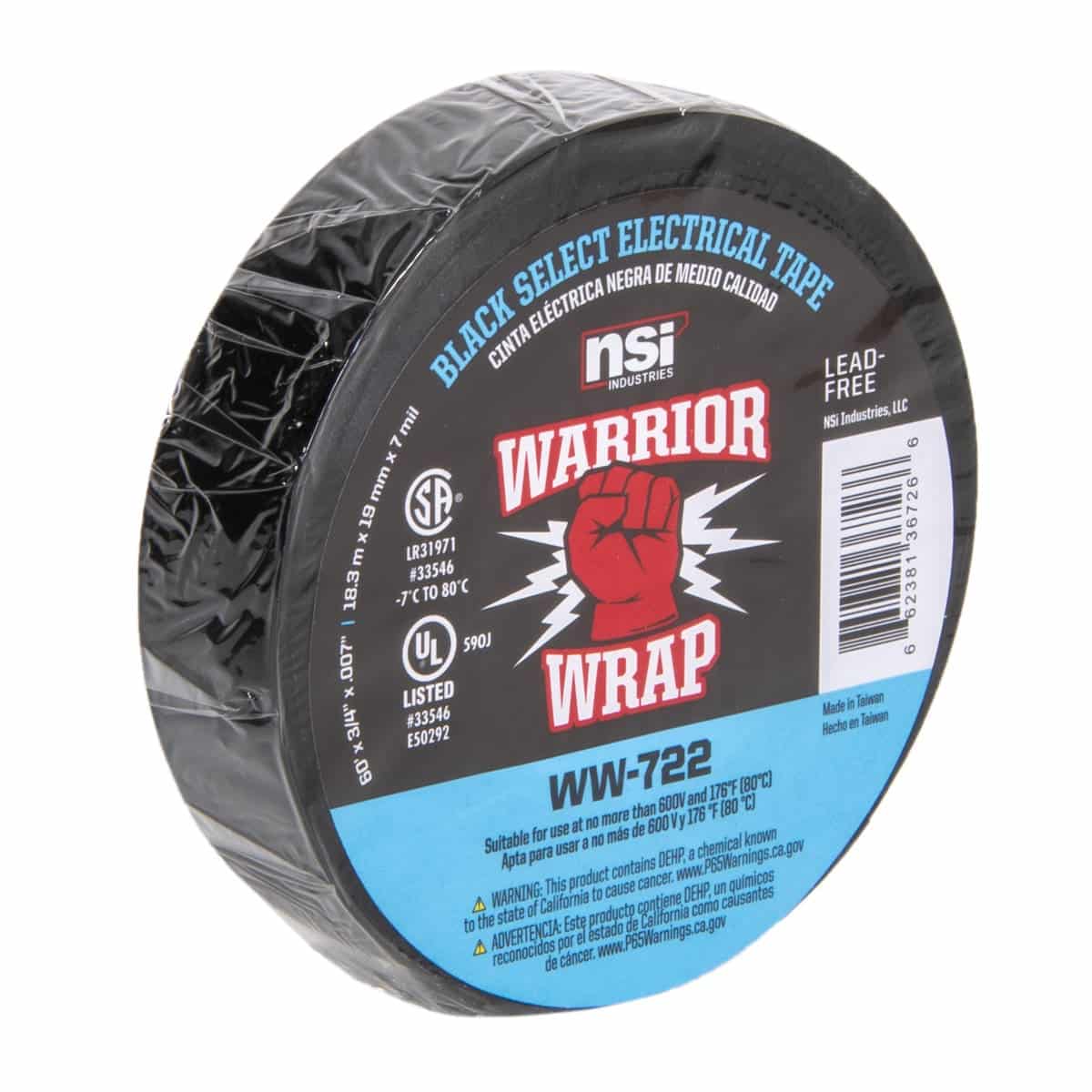 WW-722 Warrior Wrap Electrical Tape — Professional 7 mil Vinyl — Black ...